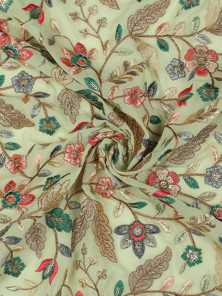 Pista Green Dupatta with Heavy Multicolour Embroidery – Dupatta Bazaar