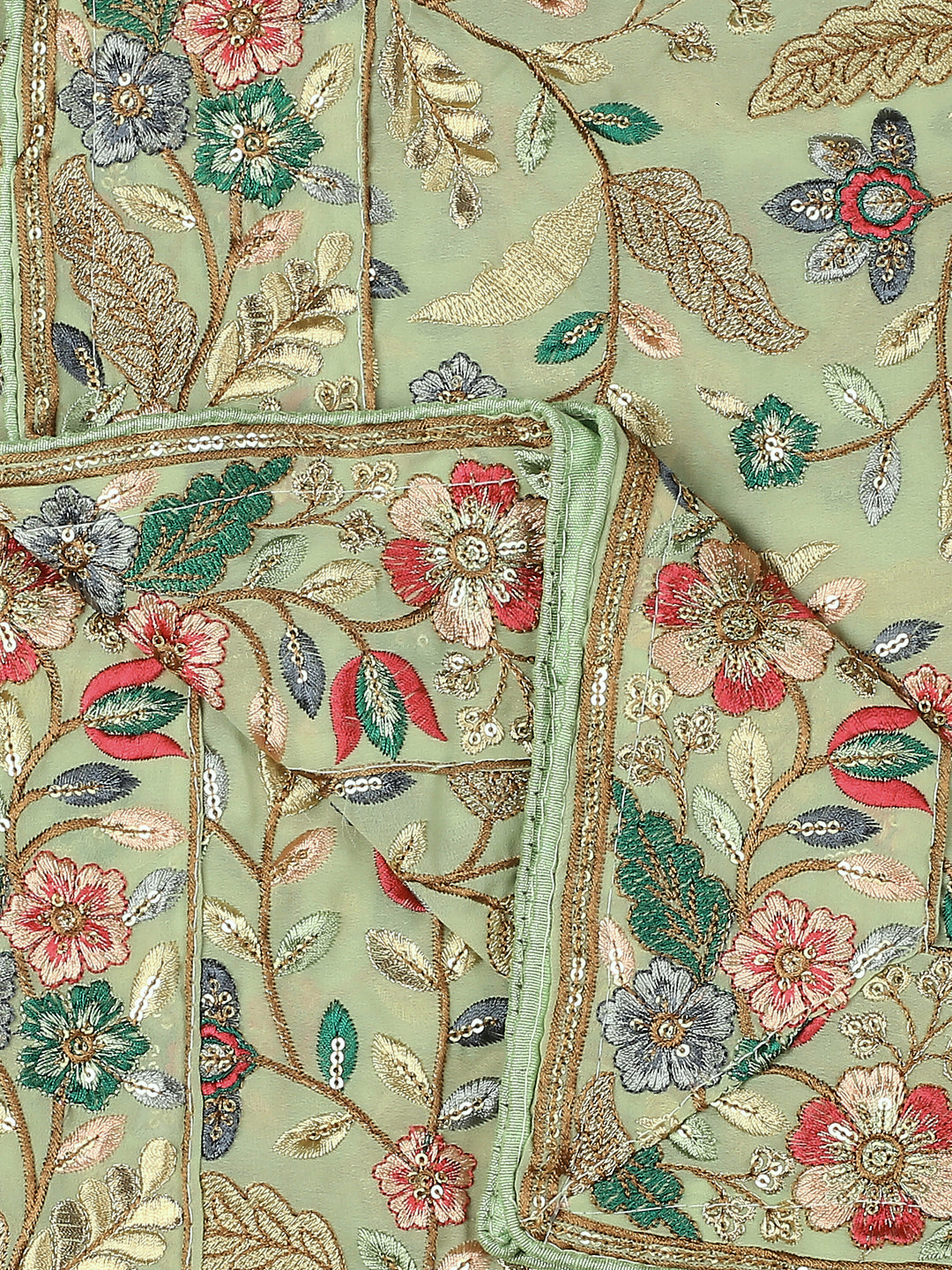 Pista Green Dupatta with Heavy Multicolour Embroidery – Dupatta Bazaar